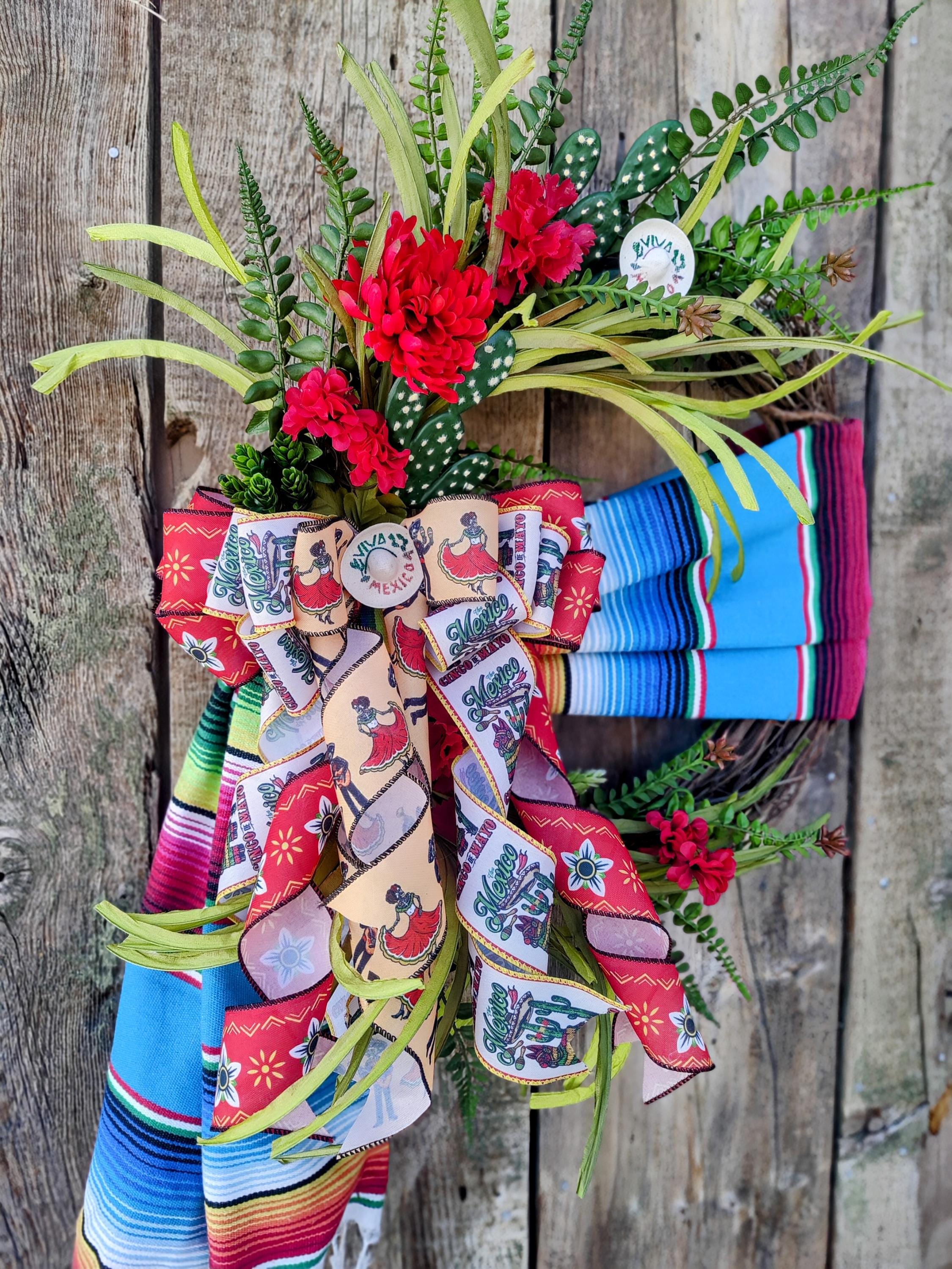 Traditional Mexican Front Door Wreath. Mexican Heritage Wreath. Cinco ...