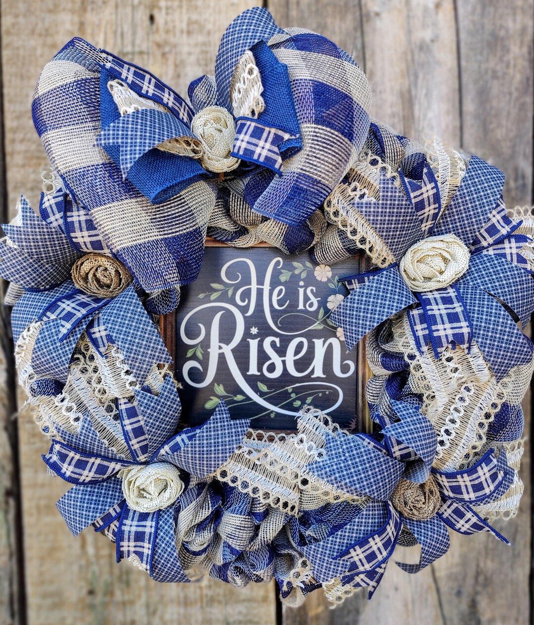 Beautiful "he is Risen" Easter Wreath. Navy Easter Wreath. Religious ...