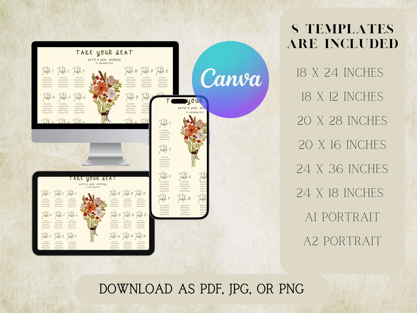 Wedding Seating Chart Template, Reception Seating Plan Design, Guest ...