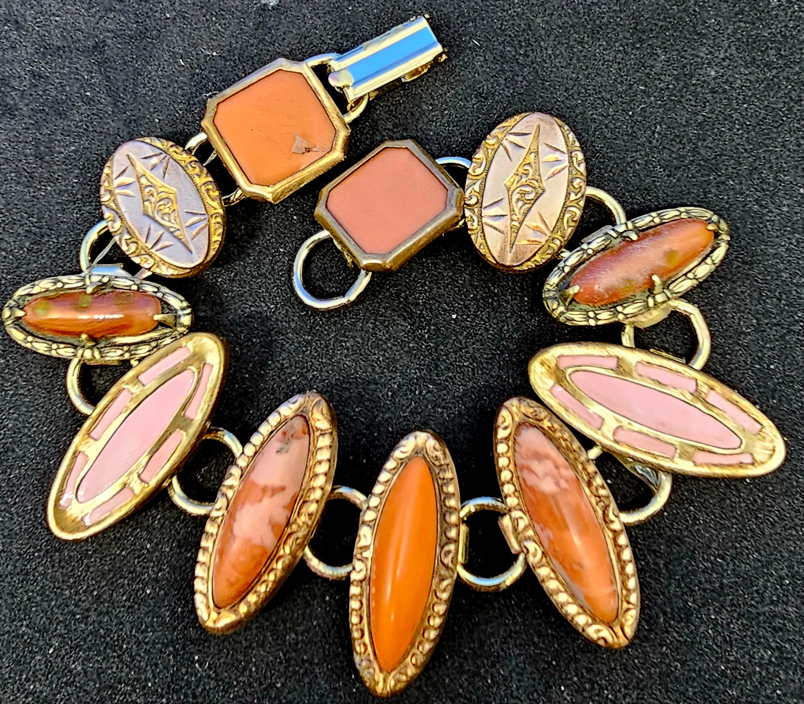 Art Nouveau Cufflink Bracelet GF GP With Persimmon Hue Cabochons - Etsy