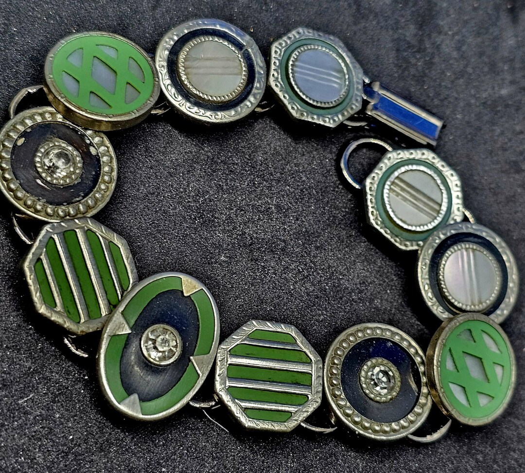Art Deco Cufflink Bracelet Shades of Green - Etsy