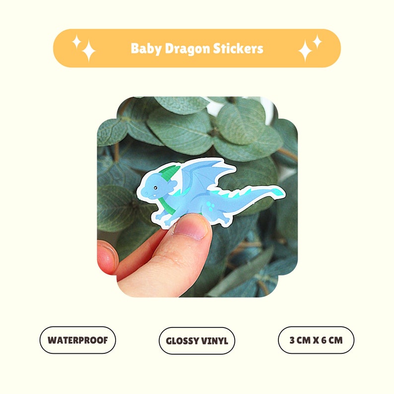 Baby Dragon Stickers Cute Vinyl Sticker Fantasy Waterproof Stickers - Etsy