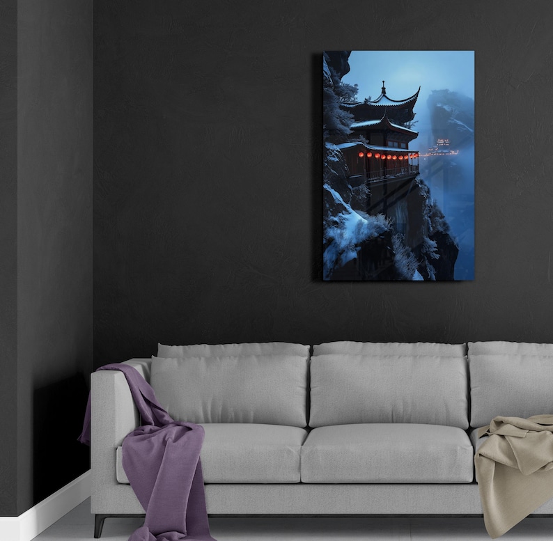 Mystic Temple Canvas – Asian Mountain Shrine Wall Art, Zen Landscape ...