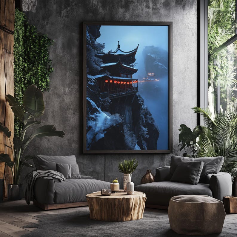 Mystic Temple Canvas – Asian Mountain Shrine Wall Art, Zen Landscape ...