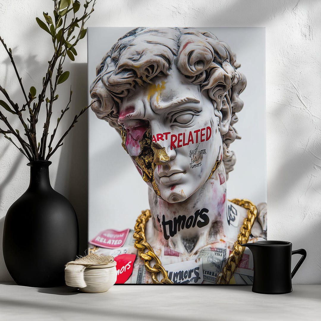 Graffiti David Canvas – Urban Street Art Poster – Cracked Statue With ...