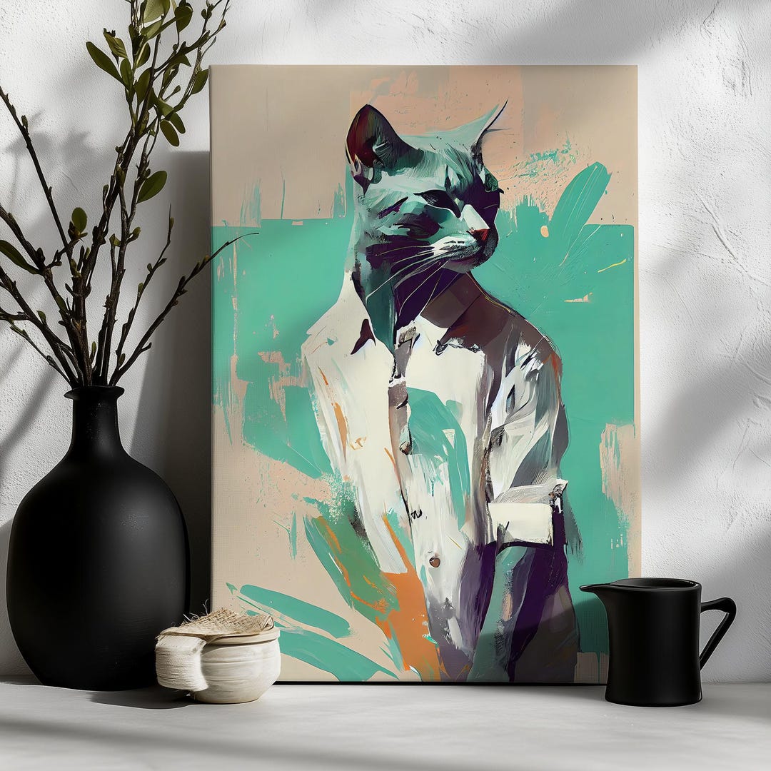 Canvas Art Cat Wall Art Cat Wall Print Gift for Animal Fan Wall Decor ...