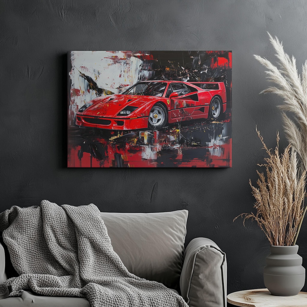 Ferrari F40 Canvas - Watercolor Supercar Art - Abstract Racing Poster ...