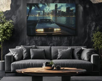 Retro Miami Travel Poster – 80s Neon Sunset Art, Vaporwave Aesthetic ...