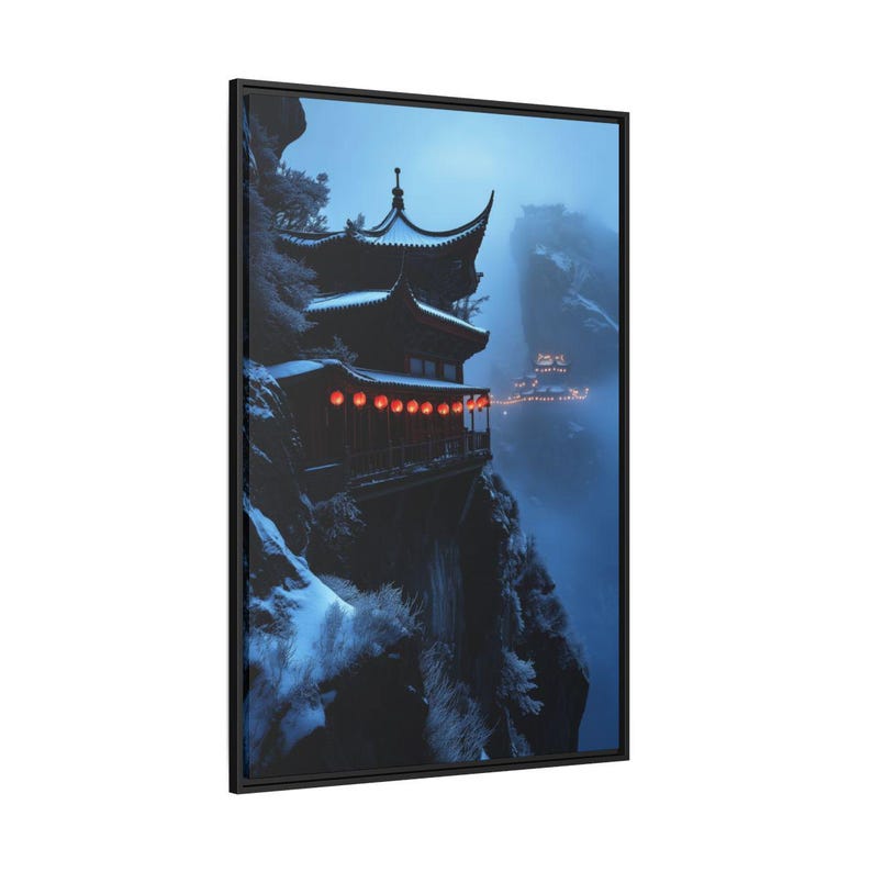 Mystic Temple Canvas – Asian Mountain Shrine Wall Art, Zen Landscape ...
