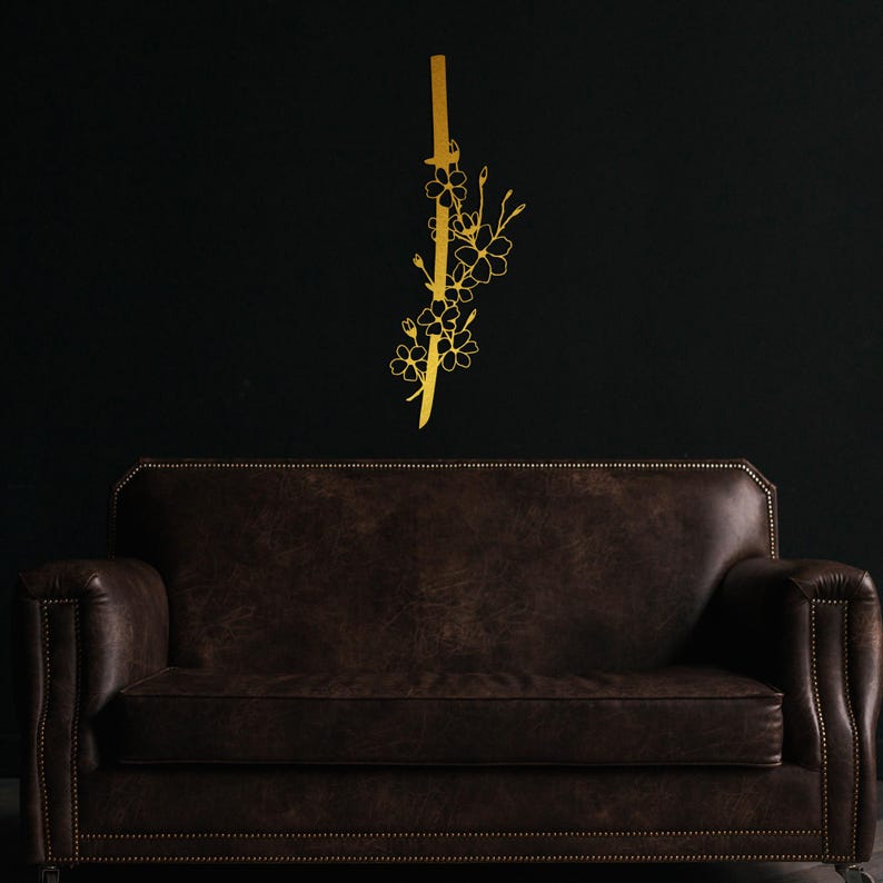 Samurai Sword & Cherry Blossom Metal Wall Art, Japanese Home Decor - Etsy