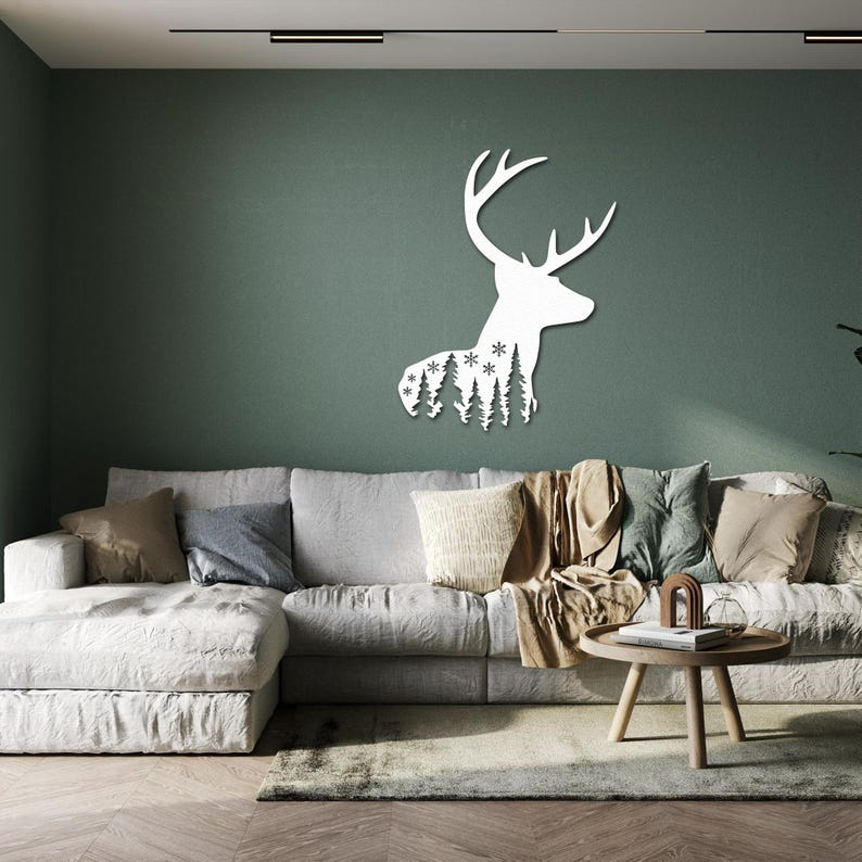 Metal Deer Head Wall Art, Antlered Silhouette, Christmas Decor - Etsy