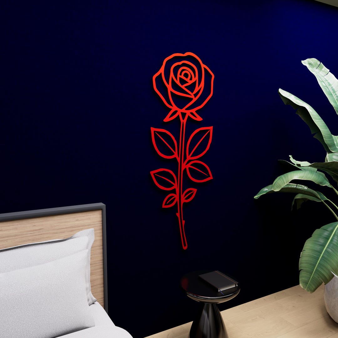 Red Rose Metal Wall Art, Large Rose Wall Decor,elegant Flower Art ...