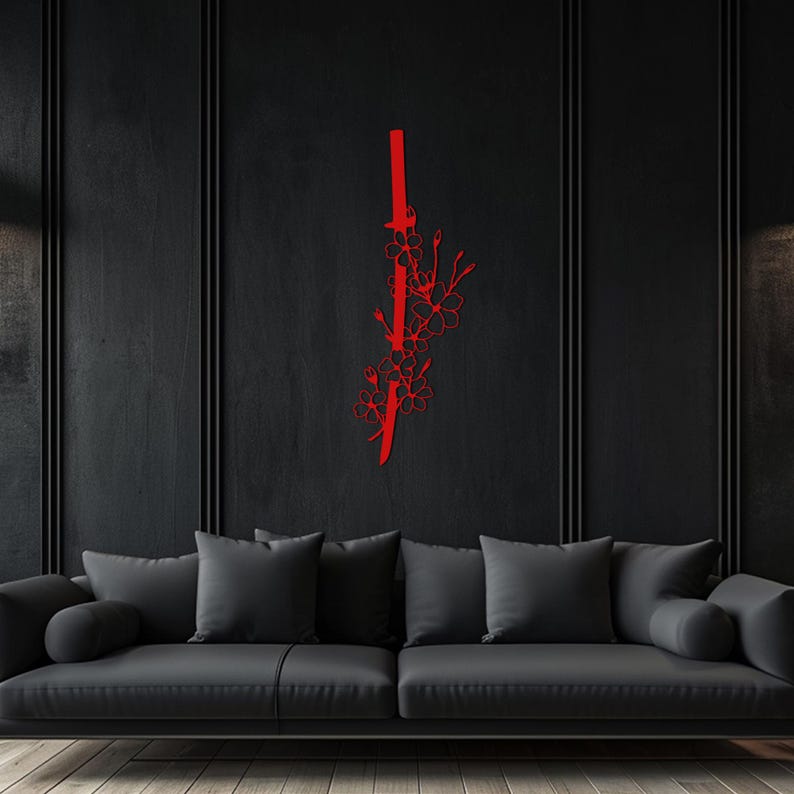 Samurai Sword & Cherry Blossom Metal Wall Art, Japanese Home Decor - Etsy