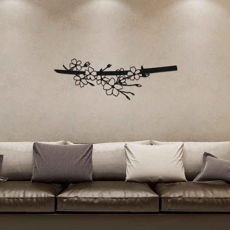 Samurai Sword & Cherry Blossom Metal Wall Art, Japanese Home Decor - Etsy