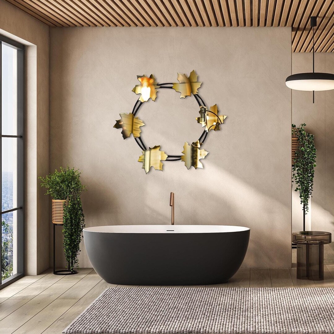 Leafs in a Circle Plexiglass Modern Mirror Decor, Living Room Wall Art ...