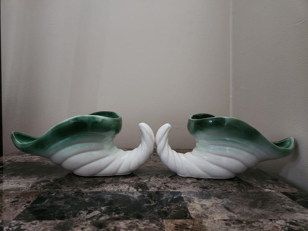 Vintage Regal Pottery Cornucopia, White & Green, No. 307, Table ...