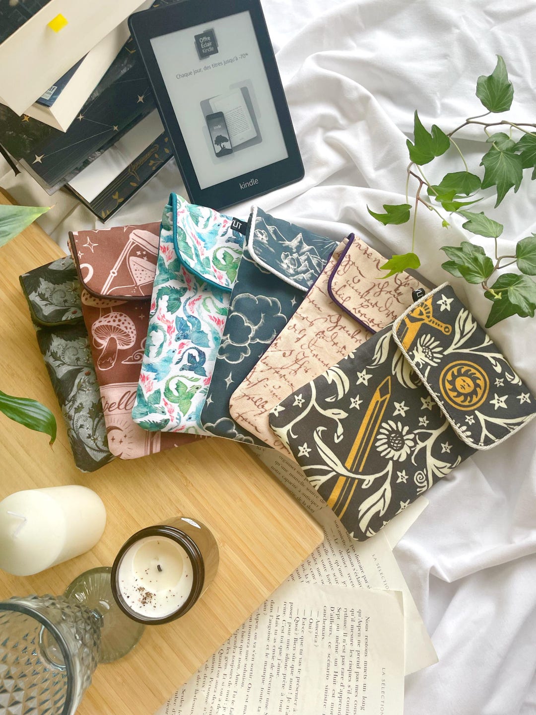 Double-sided E-reader Pouch With Fantasy Pattern and Embroidery Padded ...