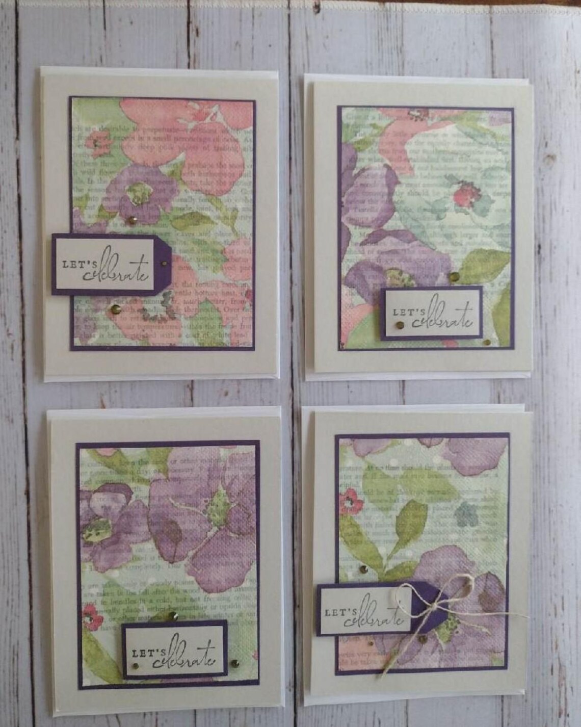 Four Handmade "let's Celebrate" Greeting Cards. Blank on the Inside for ...