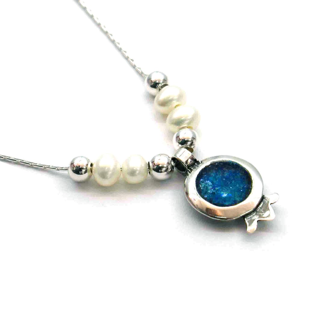Ancient Roman Glass Small Pomegranate Pendant, 925 Sterling Silver ...