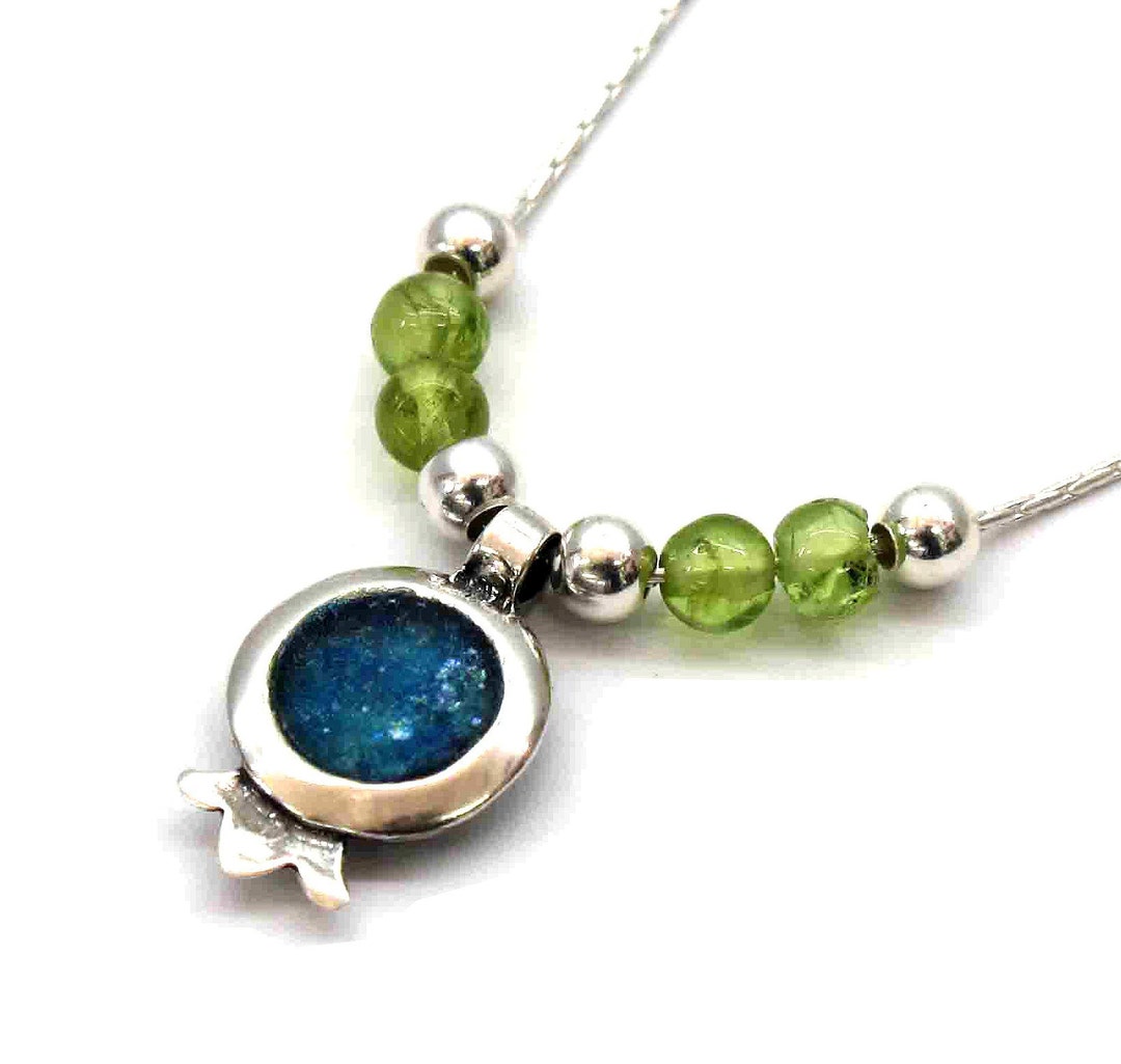 Ancient Roman Glass Pendant, Dainty Pomegranate Sterling Silver Pendant ...