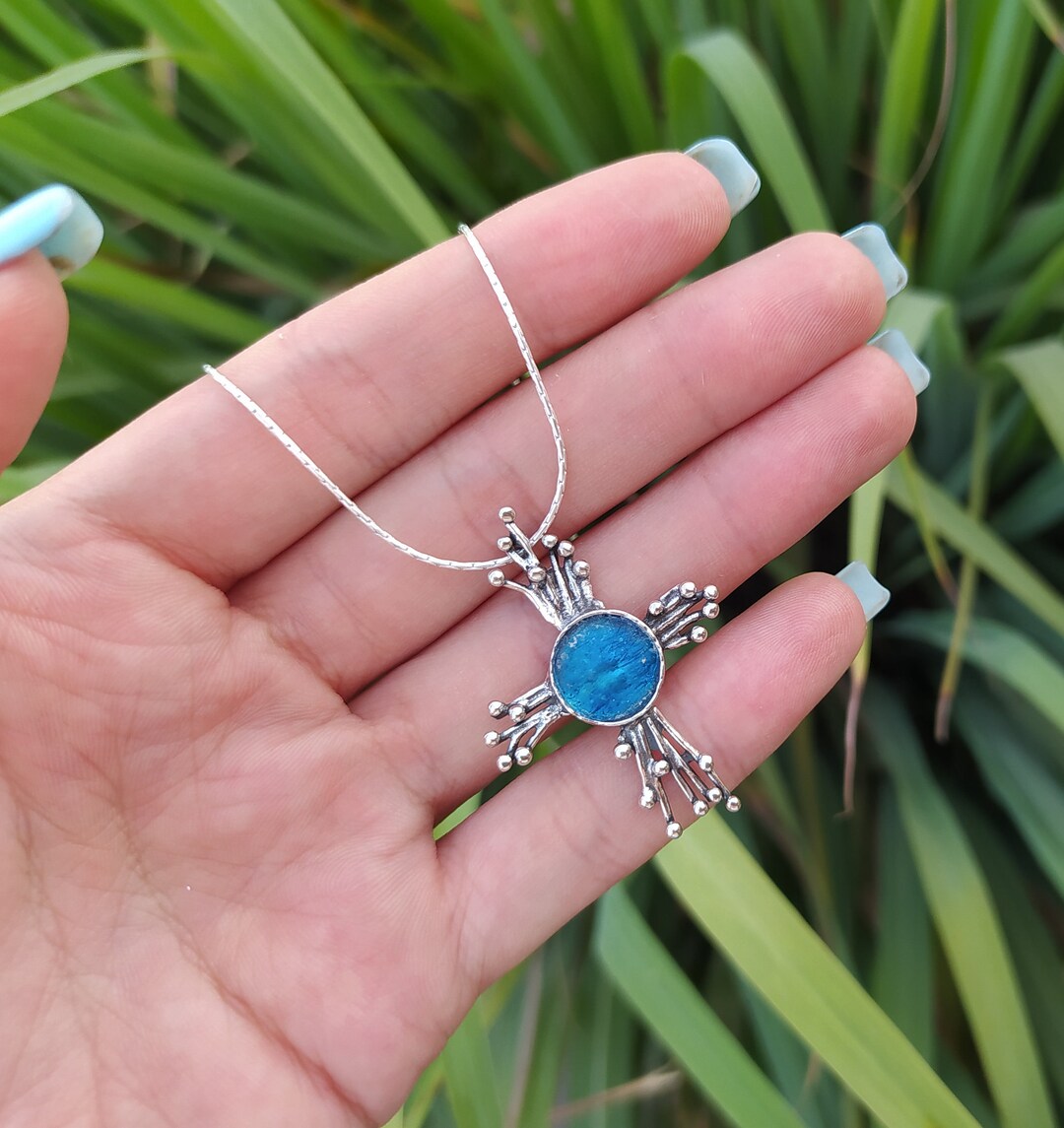Roman Glass Magdala Sea of Galilee Cross Pendant, Unique 925 Silver ...