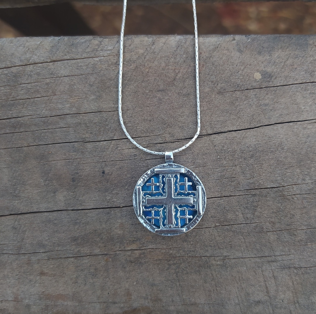 Unique Roman Glass Jerusalem Cross, Sterling Silver Cross, Roman Glass ...