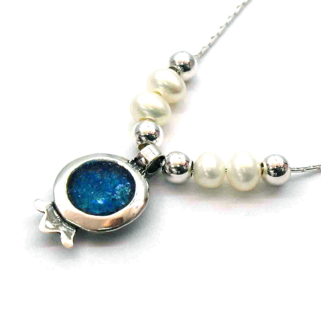 Ancient Roman Glass Pendant, Pomegranate Pendant, Sterling Silver ...