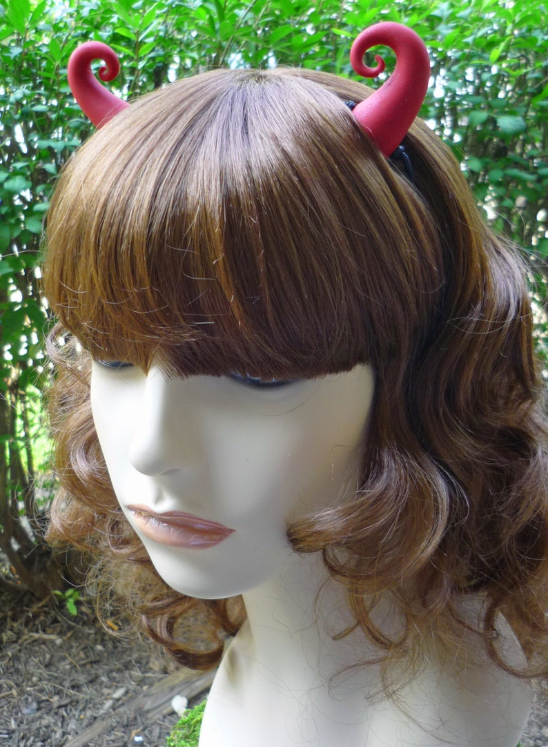 Red Shimmery Curly Devil Horns Costume Accessory - Etsy
