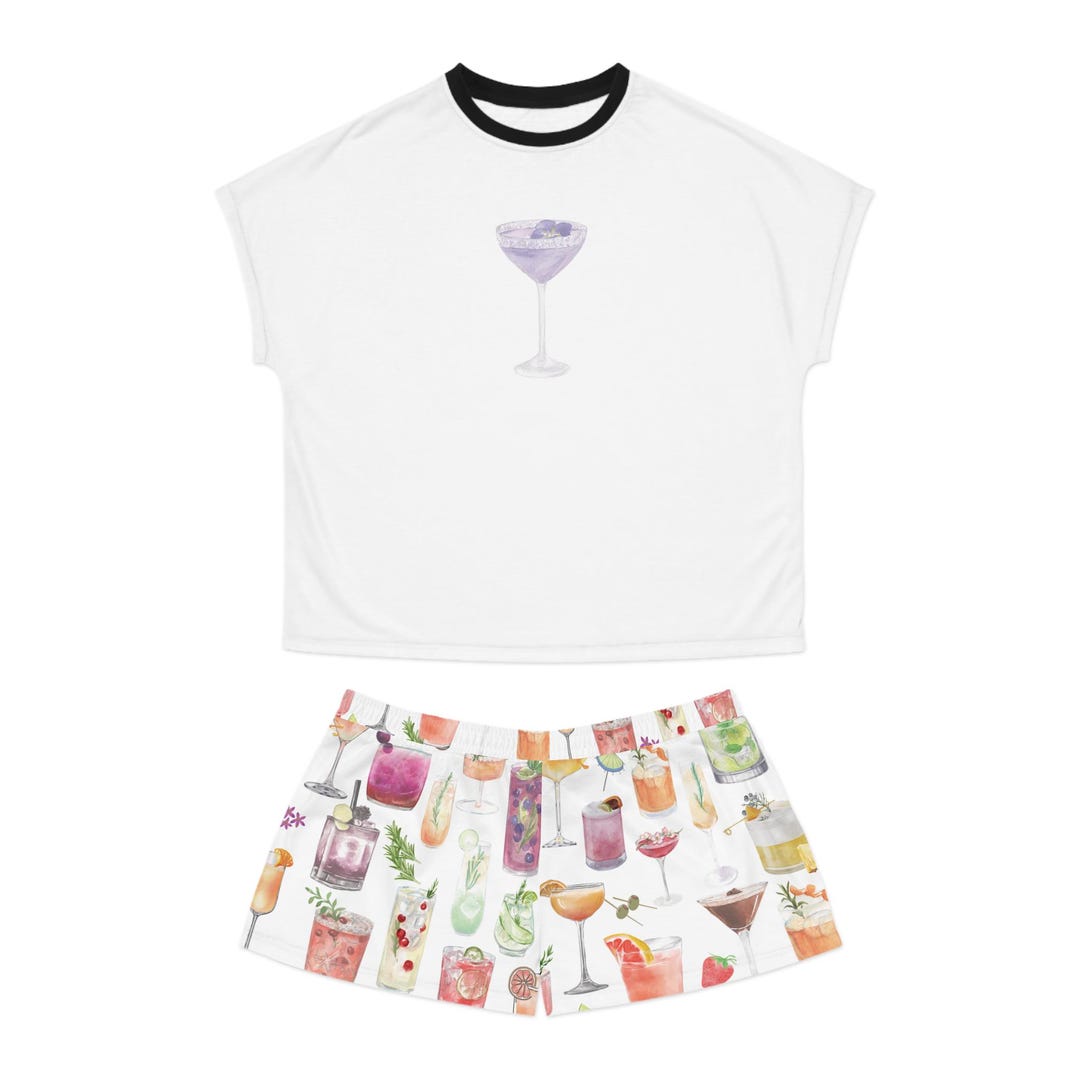 Cocktail Themed Women's Pajama Short Set, Watercolor Cocktails ...