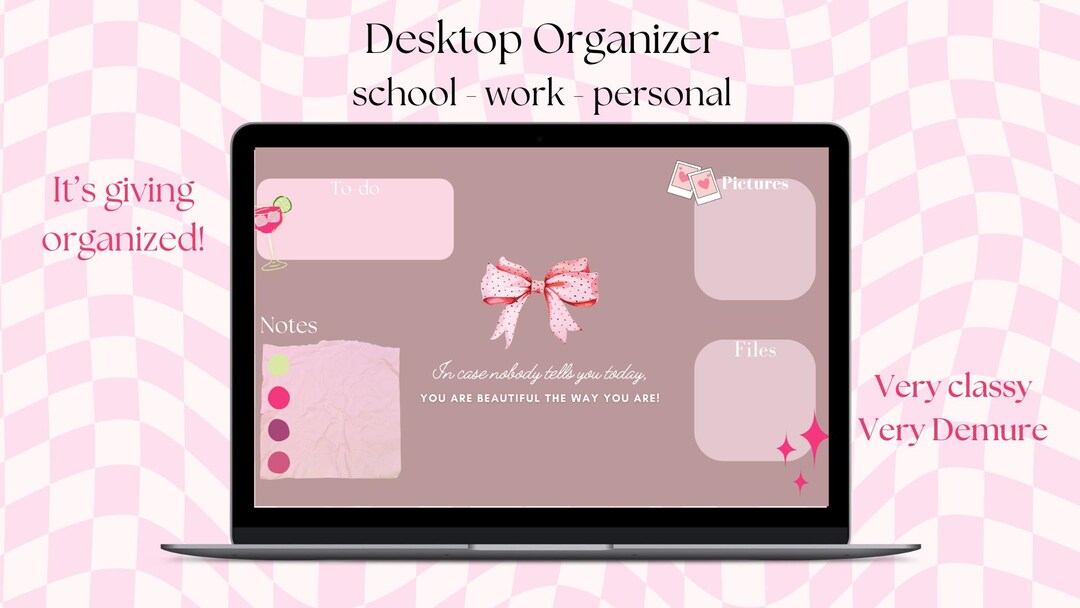 Desktop Organizer Wallpaper Pink Bow Design for College, Office, Home ...