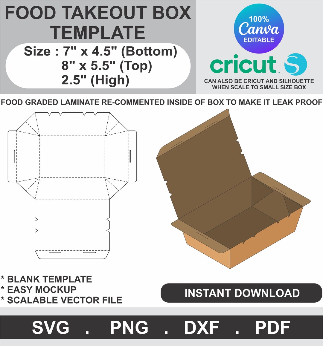 Lunch Box Svg Takeout Box Template Svg Snack Box Svg Food Box Svg Take ...