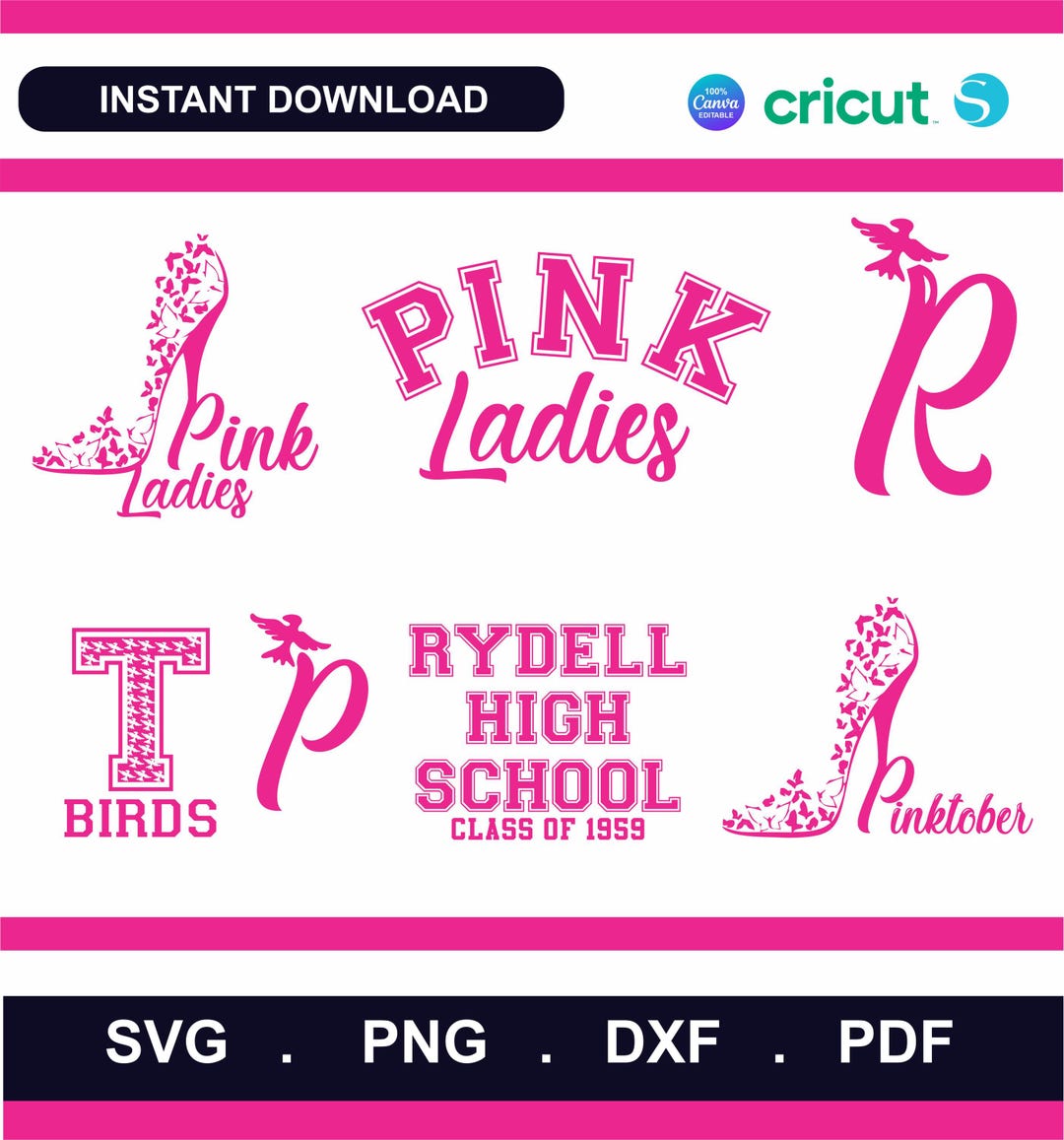 Pink Ladies SVG, Grease Shirt SVG, 50s Dance Sandy Costume, Rydell High ...