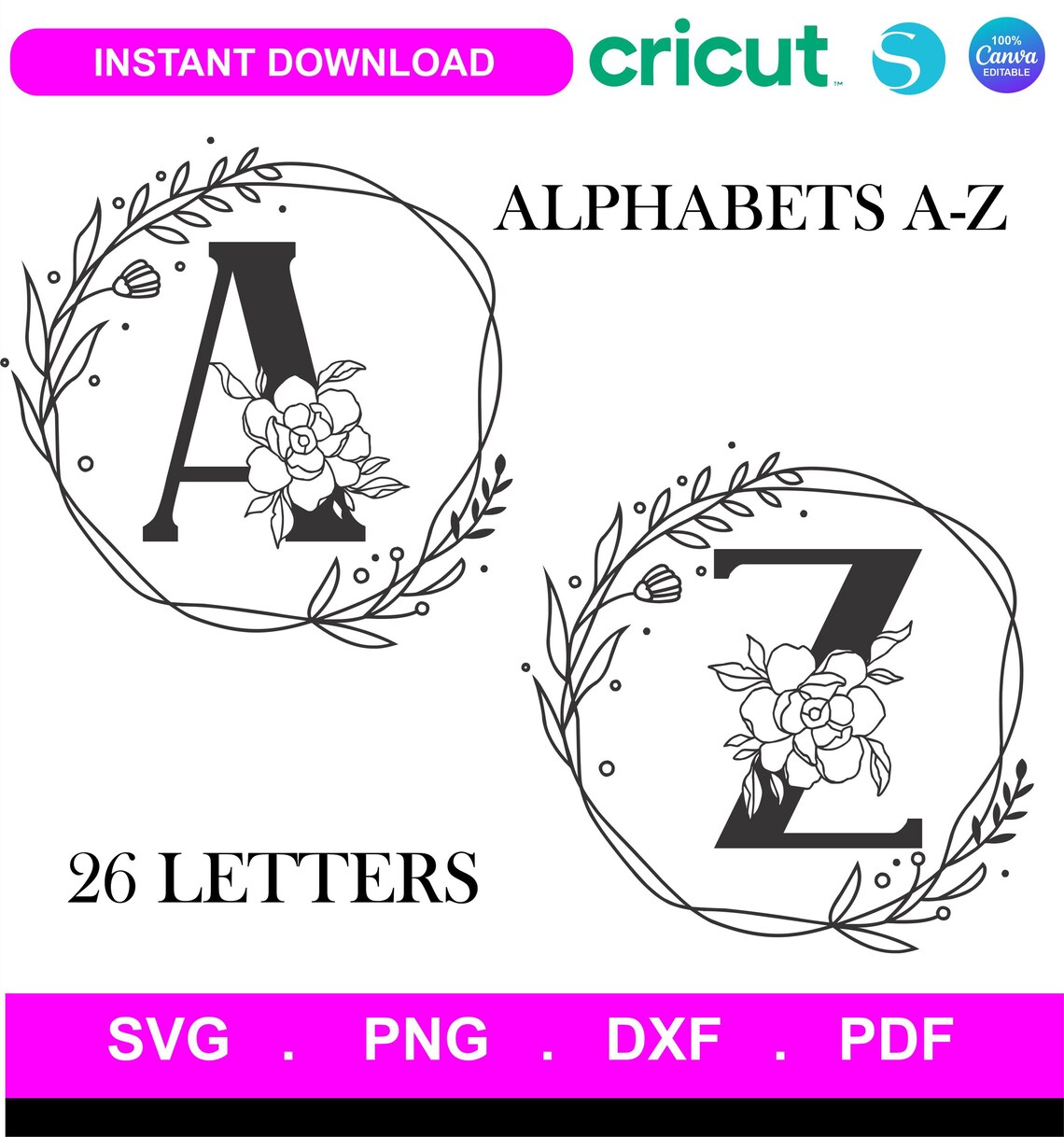 Floral Font SVG Floral Monogram Frame Alphabet Floral Letters SVG Cut ...