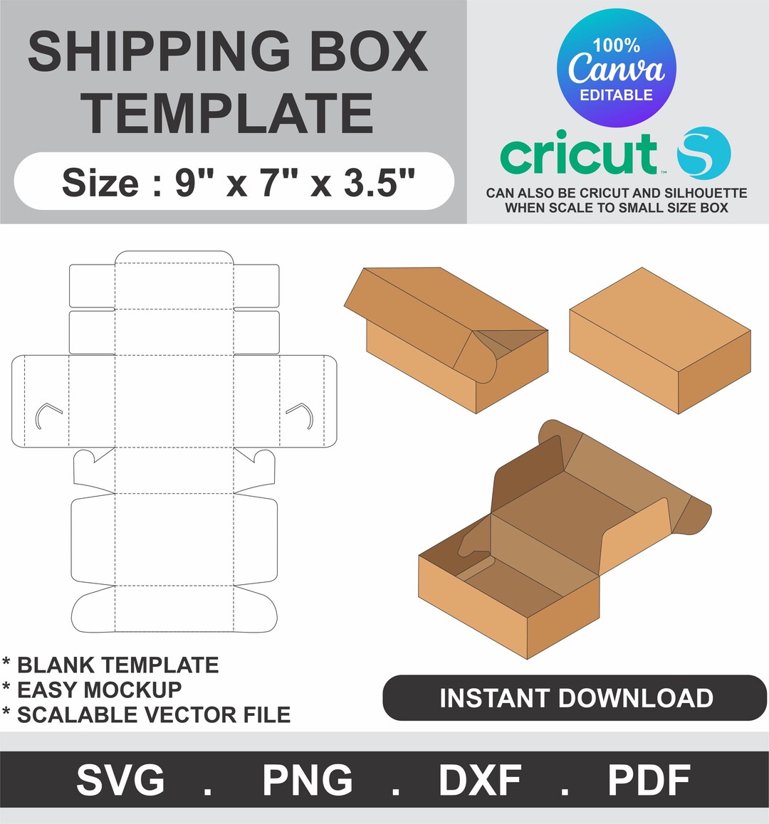 E-commerce Box Self Locking Template SVG, Box Cut File, Gift Box, 9 X 7 ...