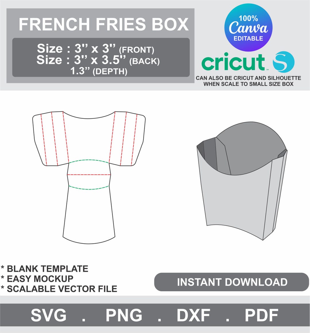 French Fry Box SVG Fries Box Template SVG Snack Box SVG Food Box Svg ...