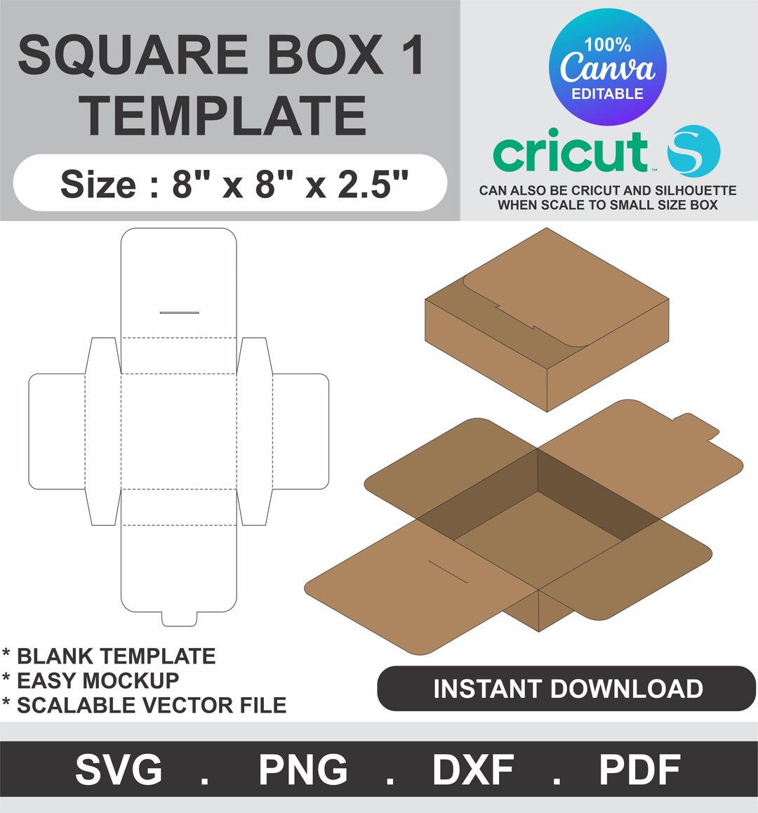 Box Template SVG, Square Box Cut File, Gift Box, Packaging Box SVG for ...