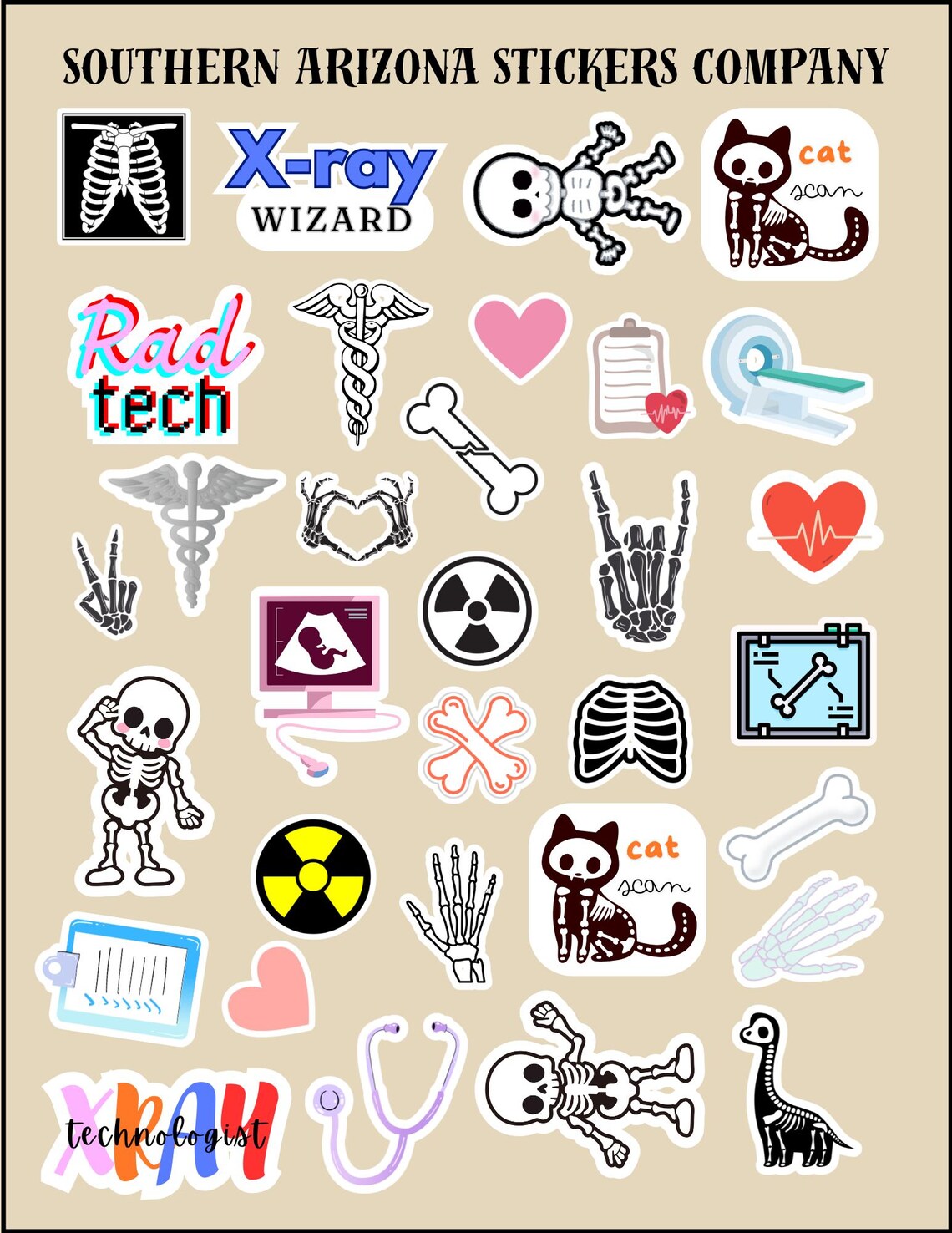 Radiology Technician Stickers, Vinyl Decals, Medical Imaging Stickers ...