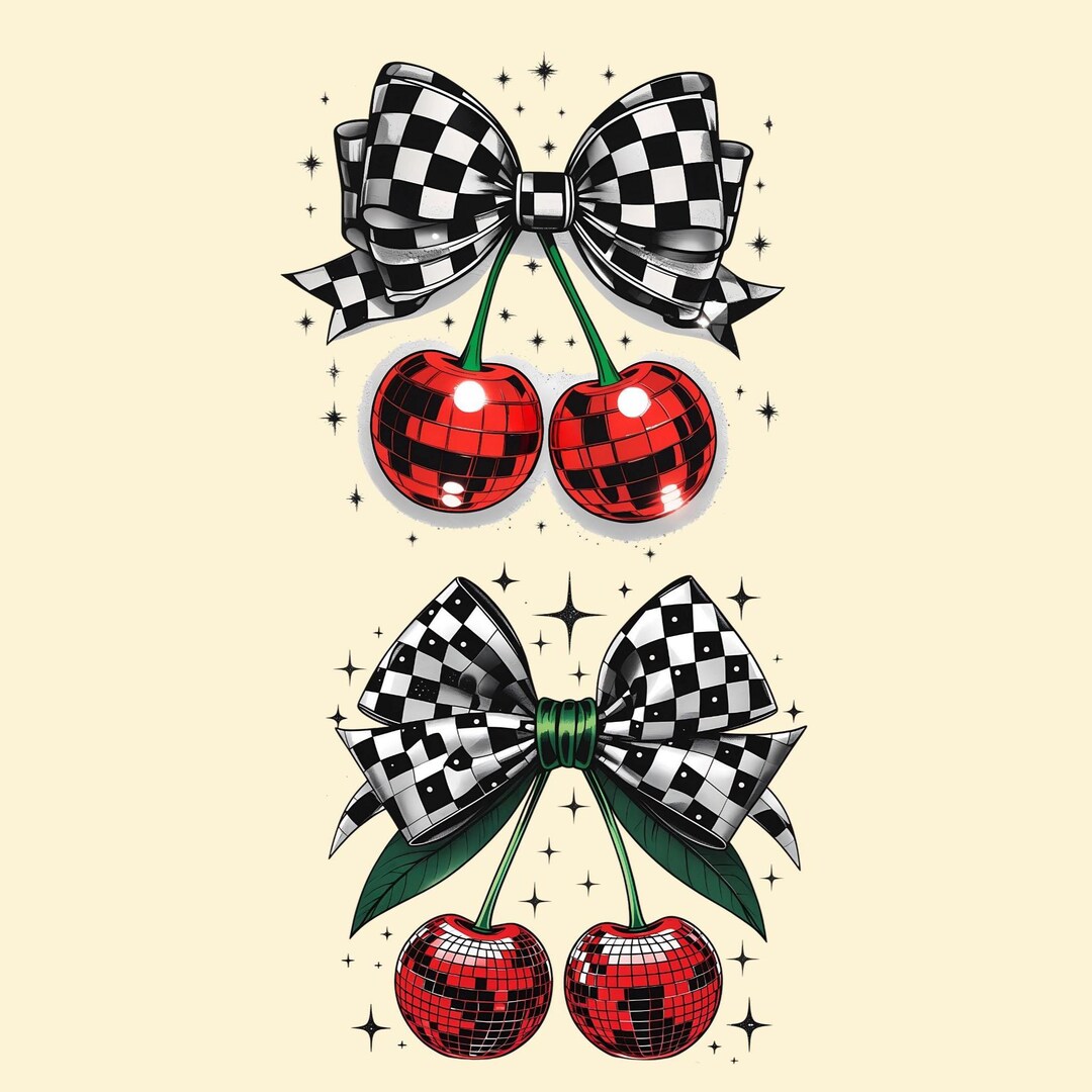 Trendy Checkered Bow PNG, Girly PNG, Trendy Cherry Png Checkered Bow ...