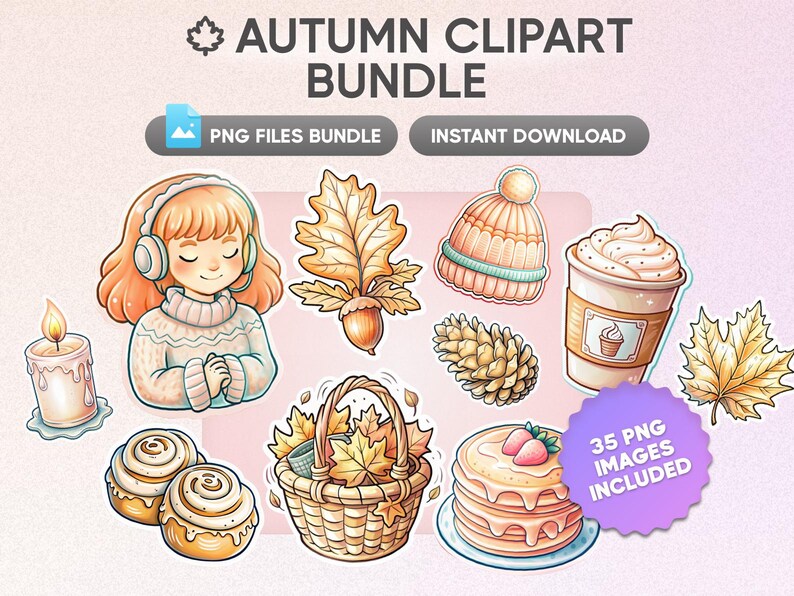 Fall Clipart Bundle, Fall PNG, Autumn Digital Download, Thanksgiving ...