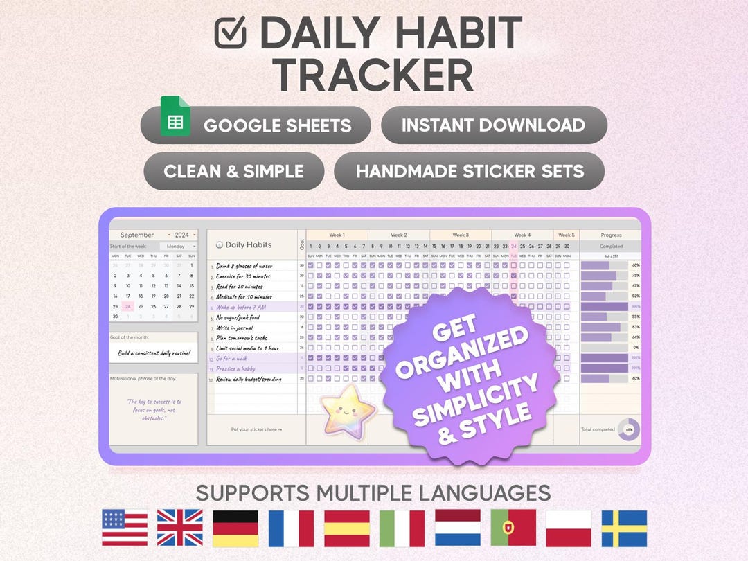 Daily Habit Tracker, Google Spreadsheets, Goal Tracker, Daily Routine ...