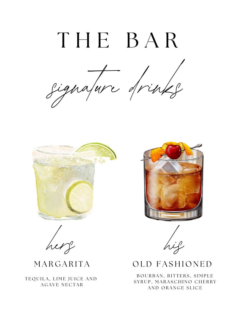 Bar Menu Signature Cocktail Sign for Wedding His and Hers Signature ...