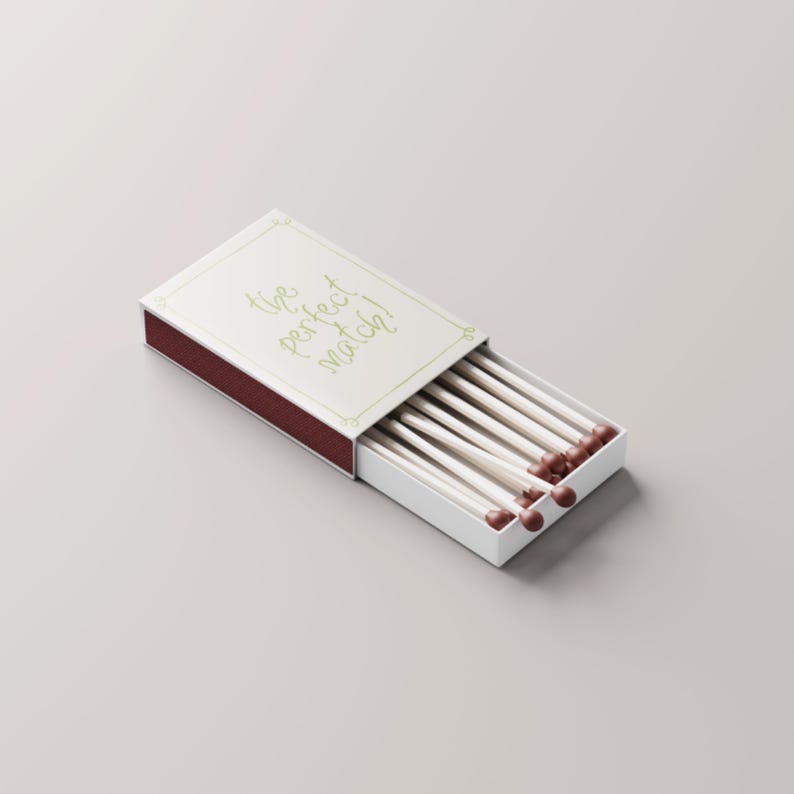 Custom WEDDING MATCHBOOK Sticker Template: Handwritten Spring Green ...
