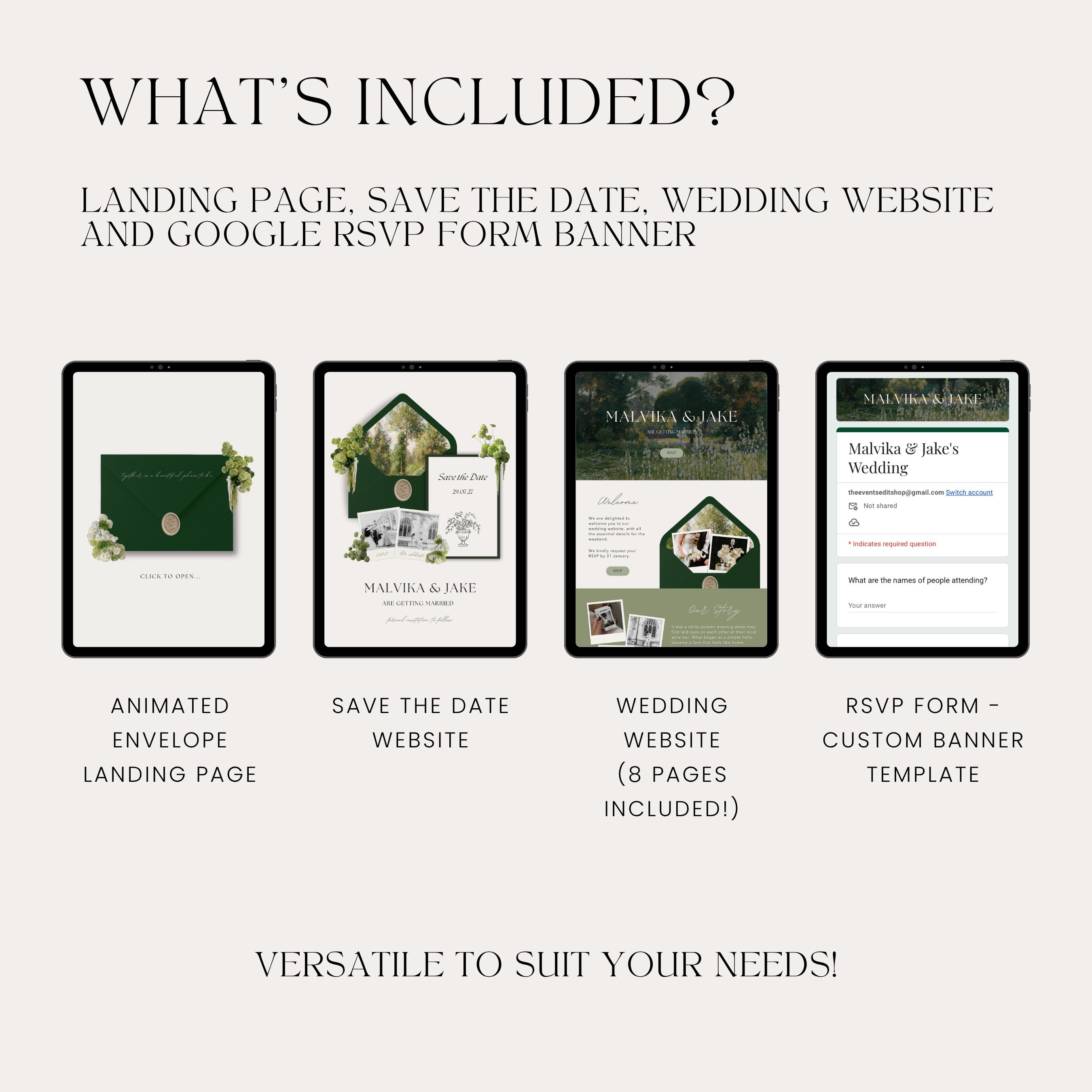 WEDDING WEBSITE + Digital Save the Date Template | Botanical Green ...