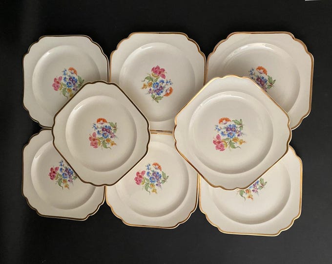Antique French China Set, 8 Limoges Square Dessert Plates W Hand ...
