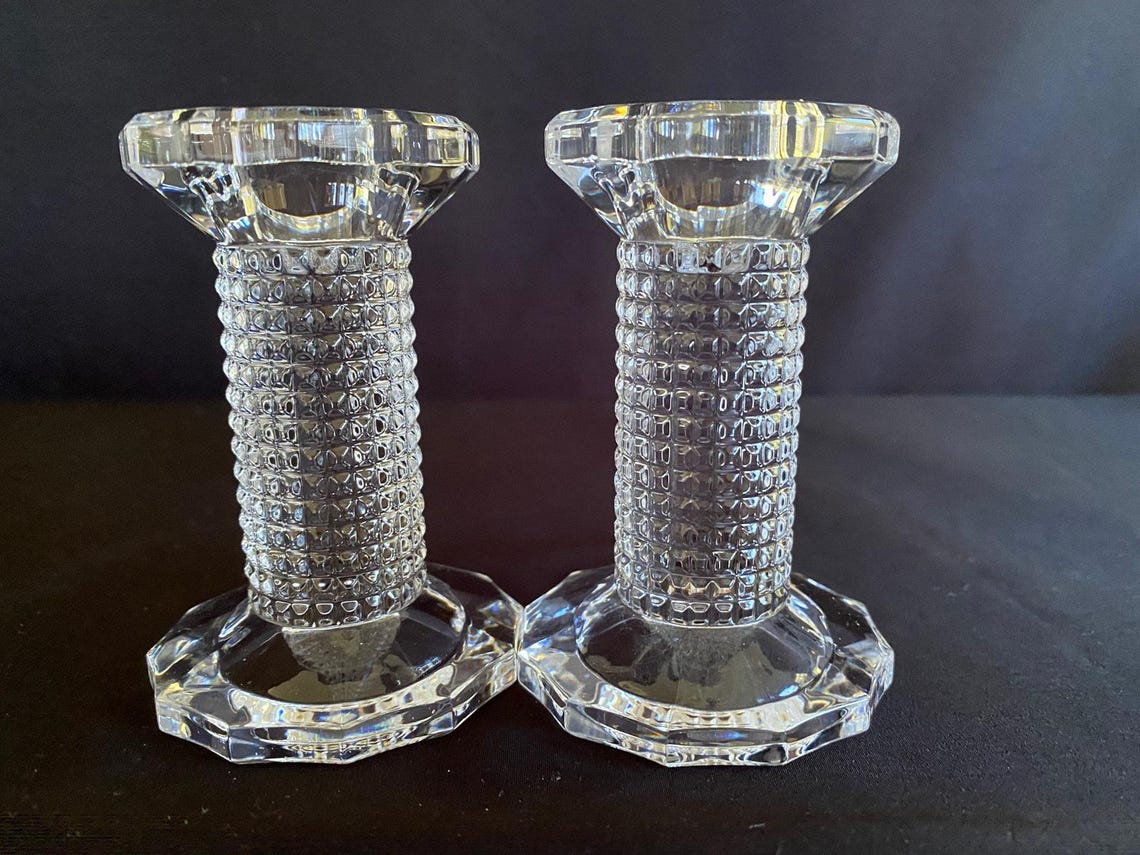 Set of 4 Stunning Crystal Candlestick Holders | Pillar Textured Diamond ...