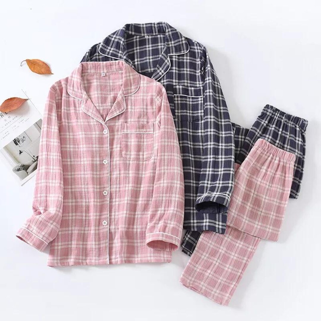 Custom Cotton Plaid Pajama Set for Couples Personalized Matching ...
