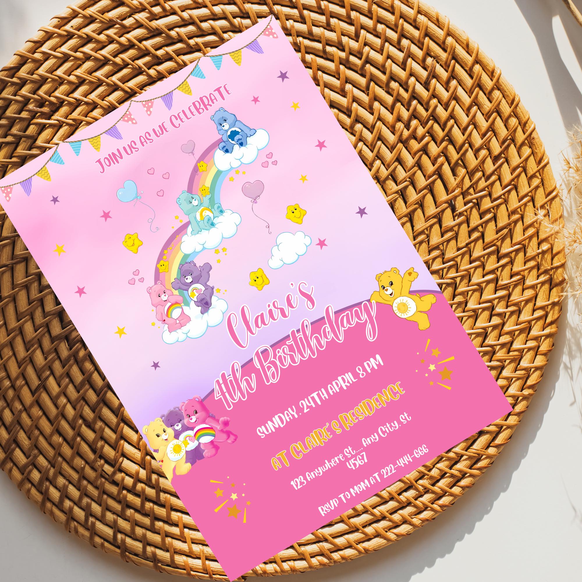 Printable Editable Care Bears Birthday Invitation, Birthday Party ...