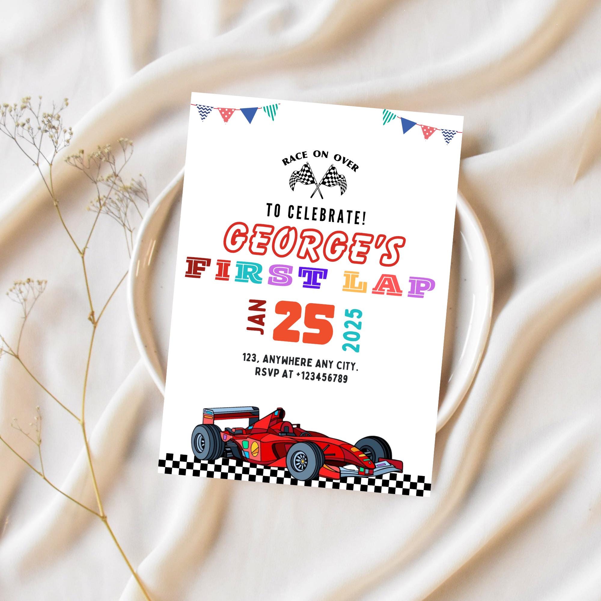 Editable Race Car Birthday Invitation, Sport Race Car Invite, Boys ...