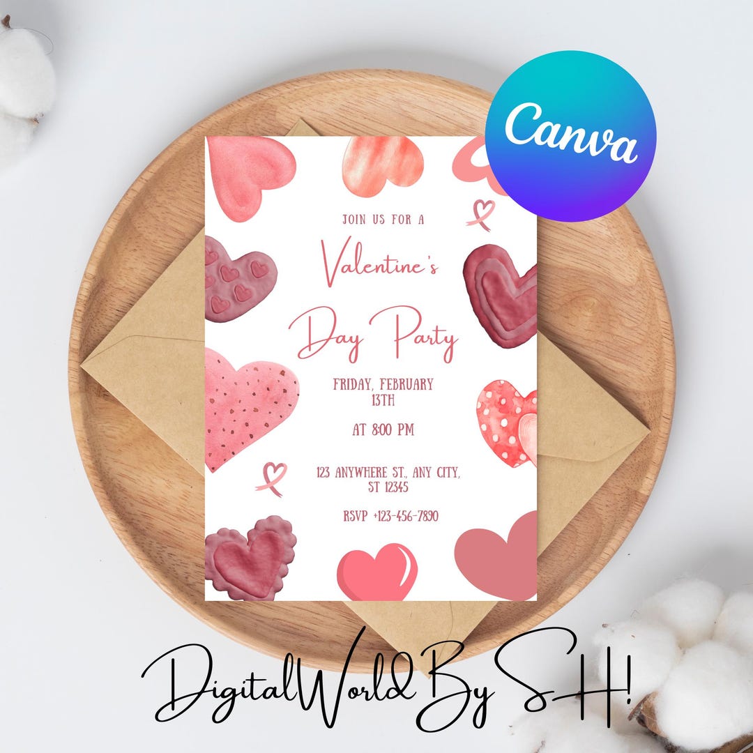 Valentines Day Invitation Valentine's Day Party Invite Red Pink Hearts ...