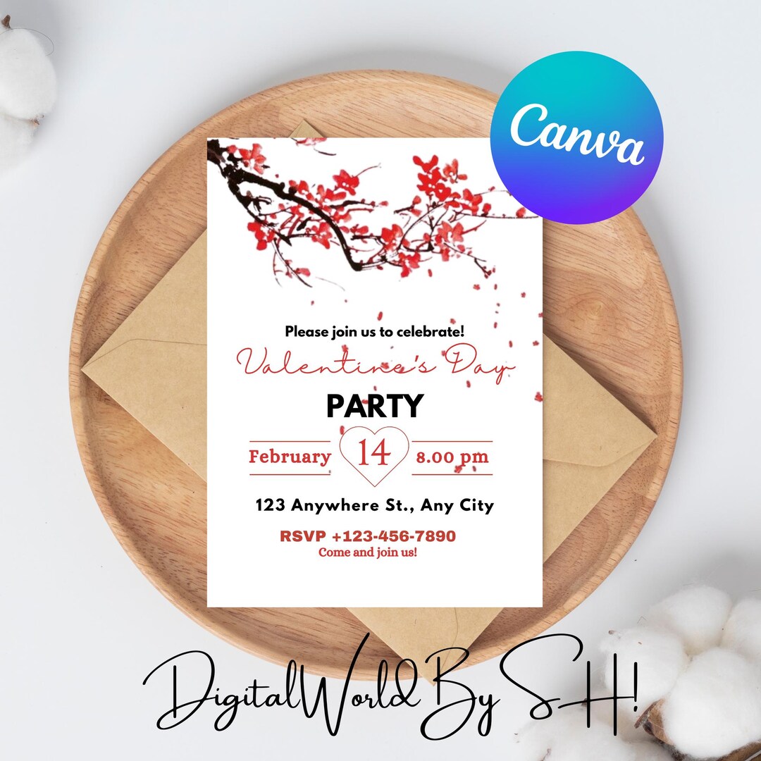 Editable Valentine's Day Party Invitation, Pink Red Hearts Invite ...